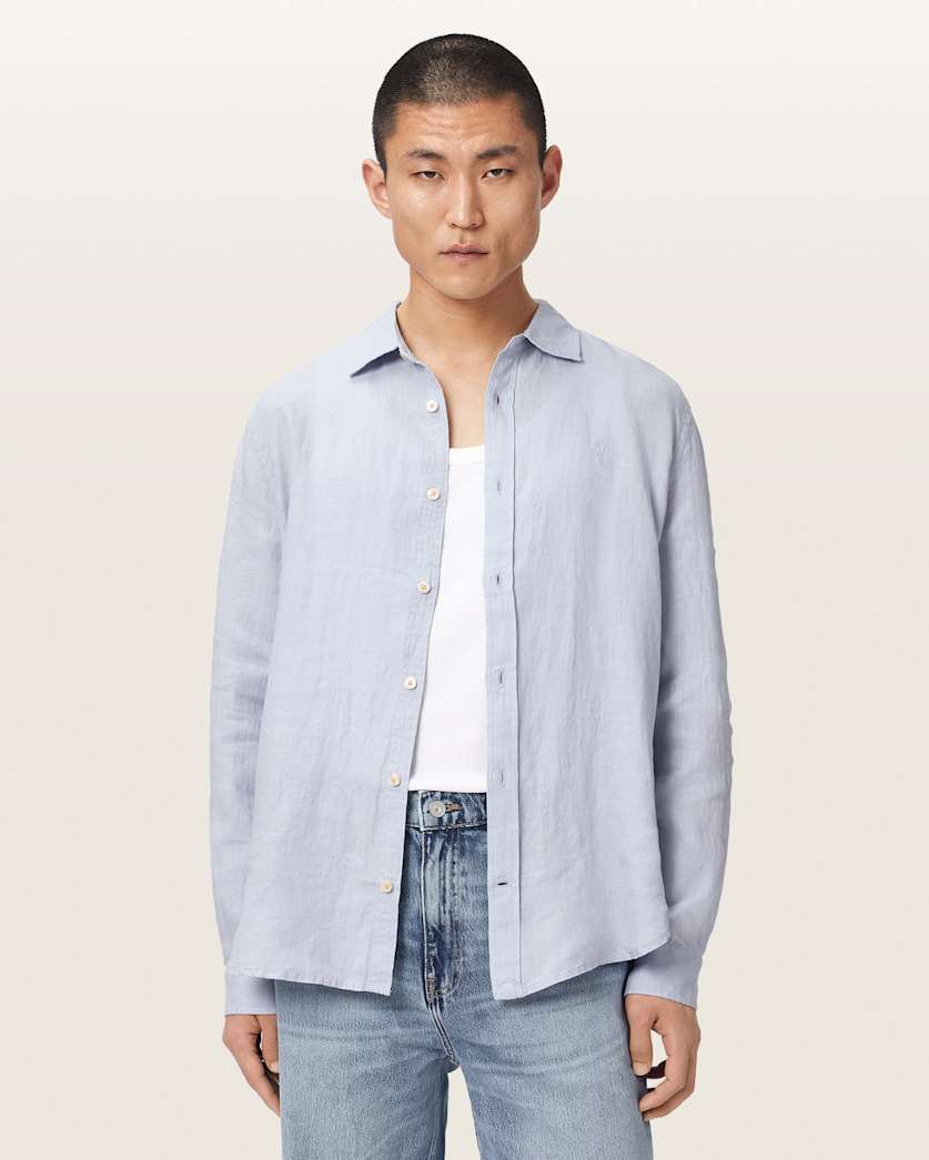 Loom Long Sleeve Linen Shirt VILLA BLUE | ALLSAINTS US